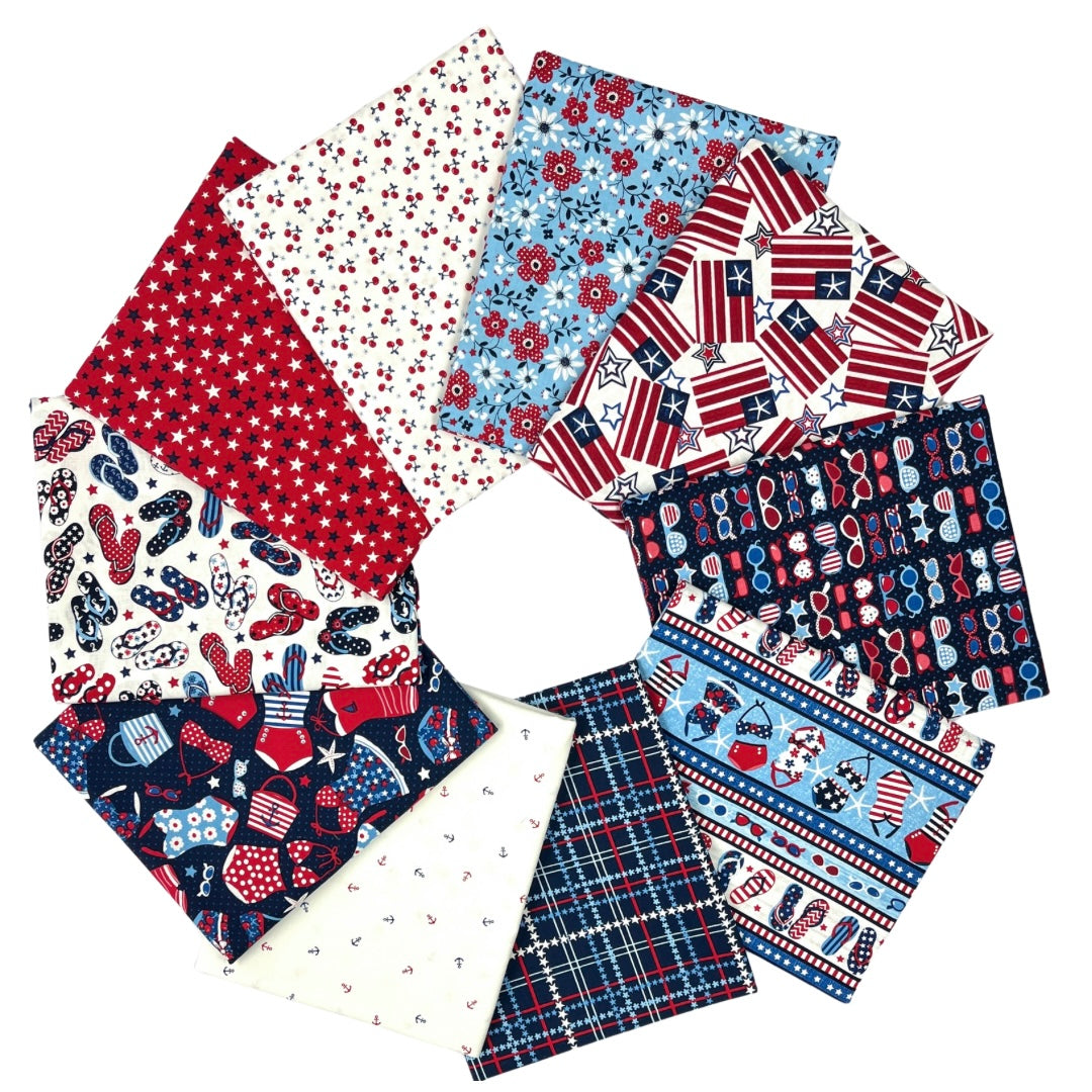 Star Spangled Beach 1 Yard Cotton Fabric Bundle with Panel SSB01 by Sh ...